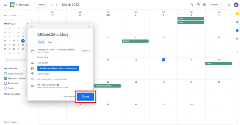 Google Calendar QR Code: Let your event get saved on their phones